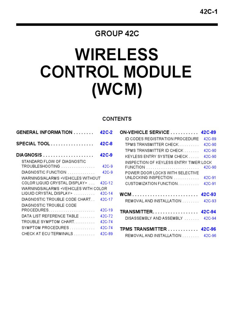 Wireless Control Module (WCM) : Group 42C | PDF | Radio | Transmitter