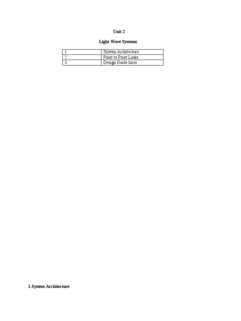 Unit 2 Light Wave Systems: 1 System Architecture 2 Point To Point Links 3 Design Guide Lines ...