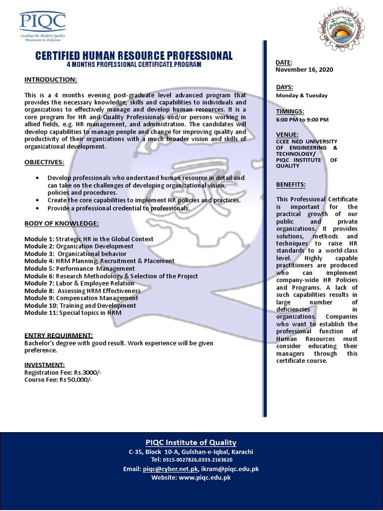 Certified Human Resource Professional: 4 Months Professional ...