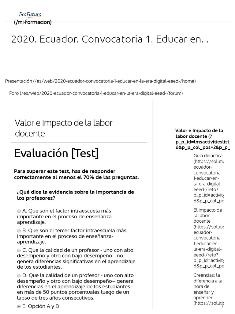 Educar en La Era Digital (1 Cuestionario) | PDF | Inteligencia | Maestros