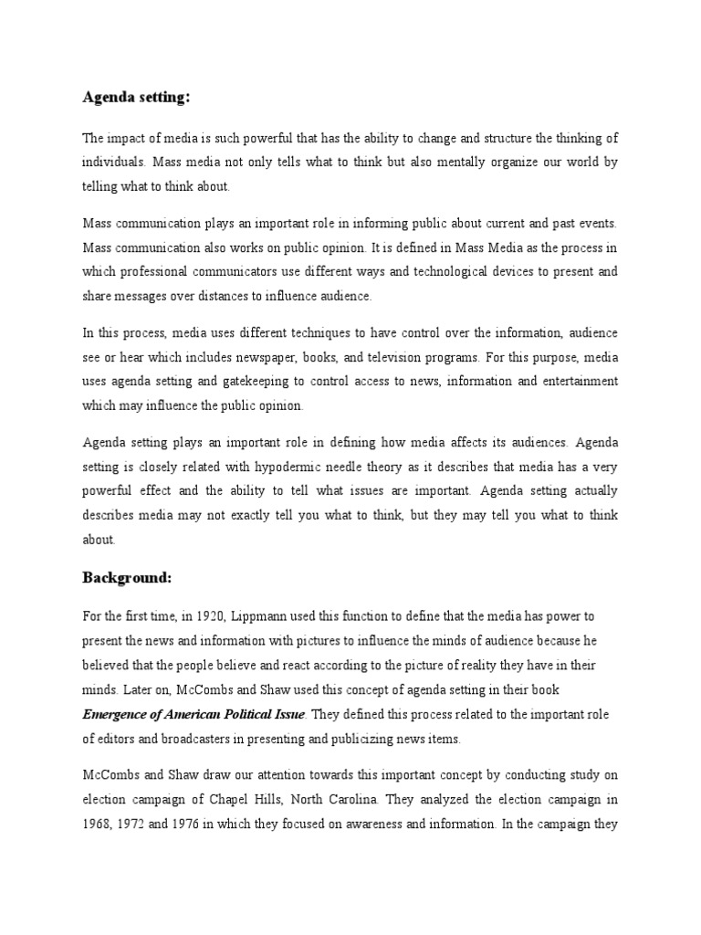 Agenda Setting | PDF | Framing (Social Sciences) | Mass Media