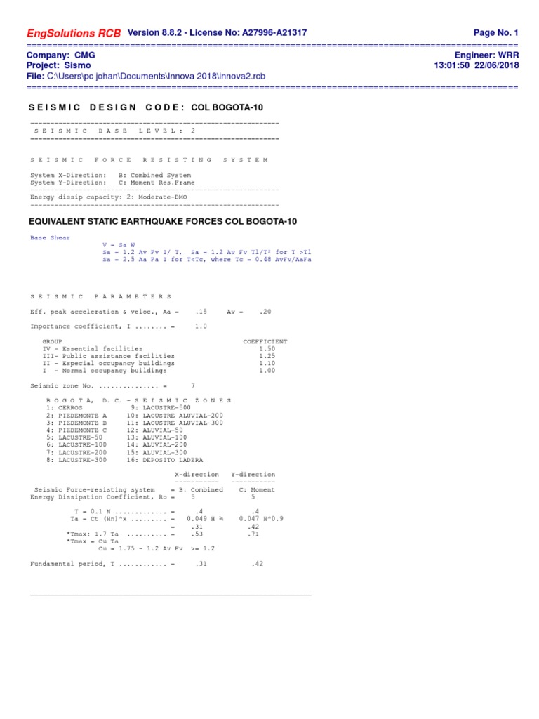 Engsolutions RCB: Seismic Design Code: Colbogota-10 | PDF | Solid Mechanics | Force