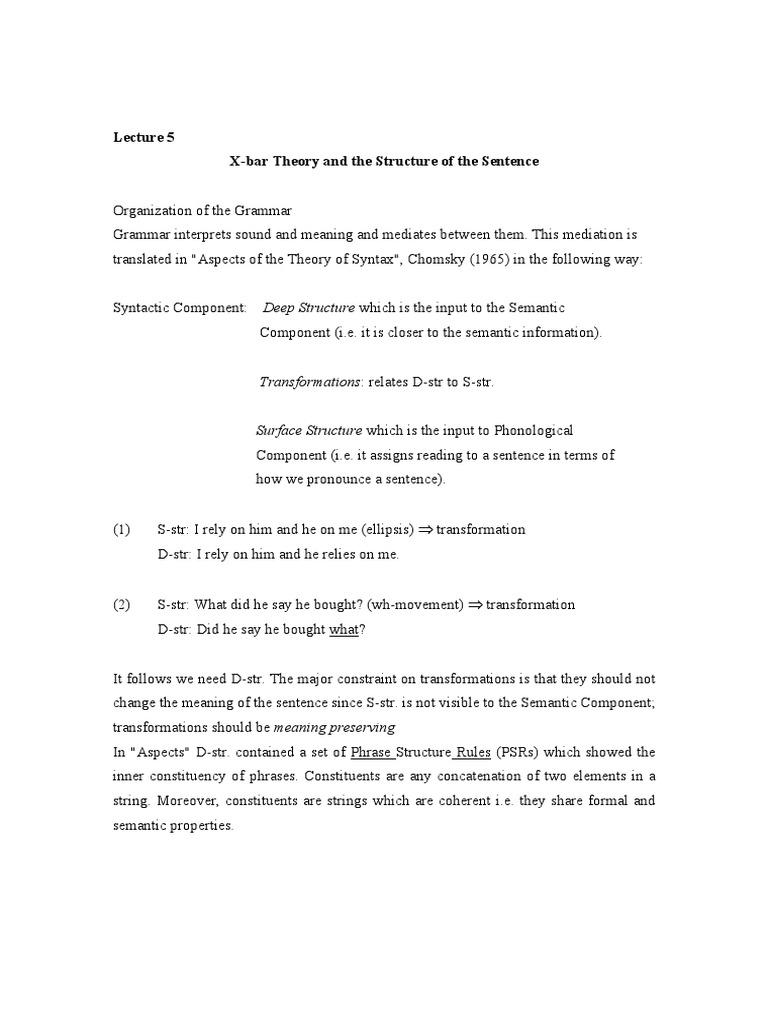X-Bar Theory and The Structure of The Sentence | PDF | Part Of Speech ...
