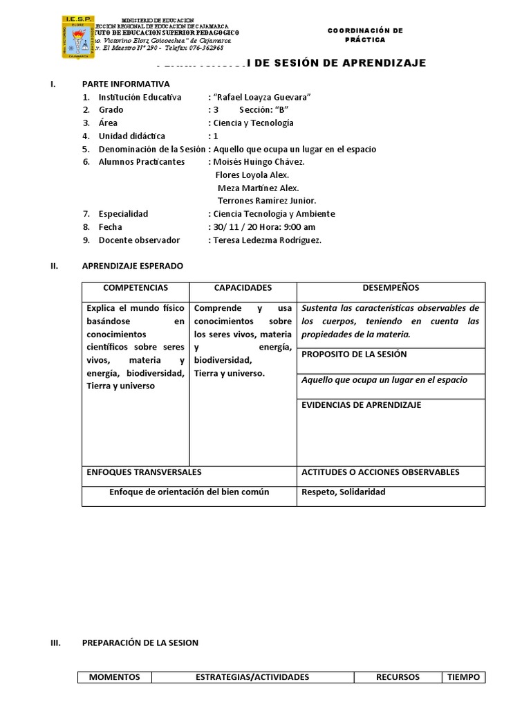 SESION DE APRENDIZAJE - La Materia | PDF | Maestros | Importar