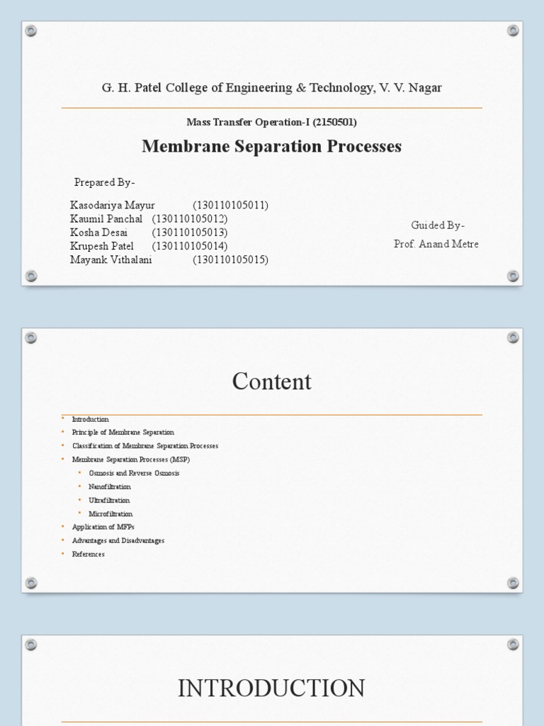 Membrane Separation Processes Overview | PDF | Membrane | Membrane ...