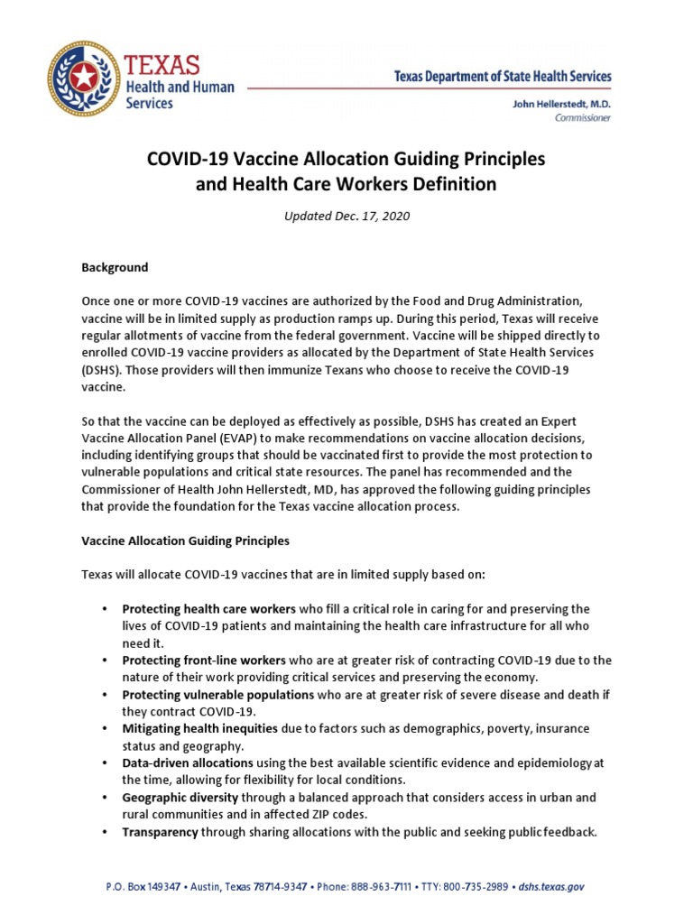 COVID Vaccine Principles HCW Definition 12-17-20 | PDF | Vaccines ...