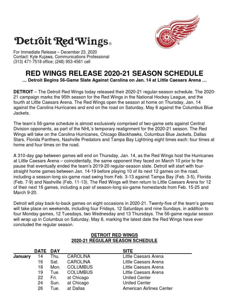Red Wings 2020-21 Season Schedule | PDF | Detroit Red Wings | Sports Teams