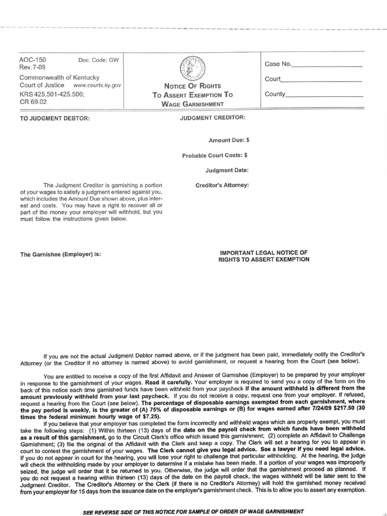 Wage Garnishment Form | PDF | Garnishment | Payroll