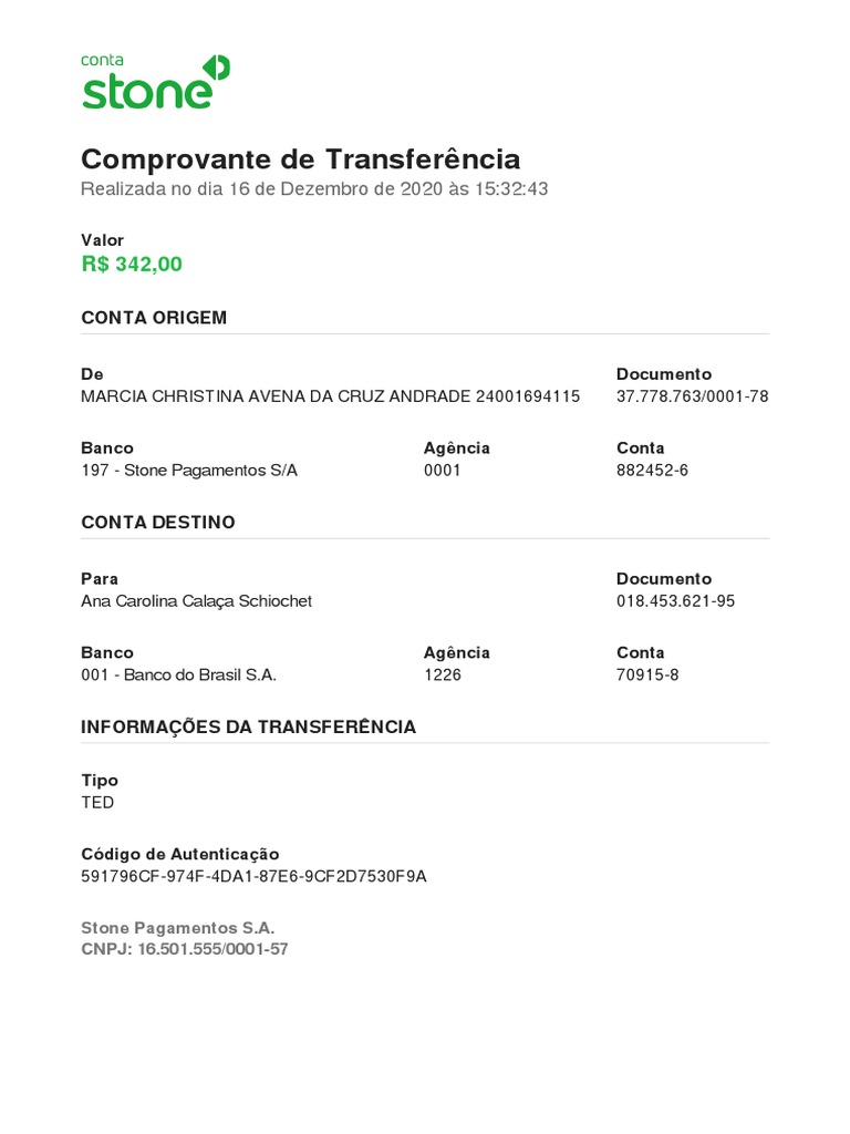 Comprovante de Transferência - Conta Stone PDF | PDF