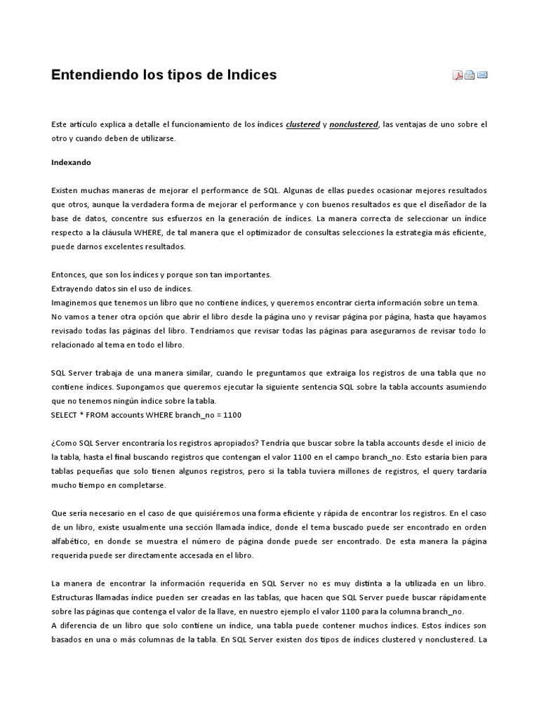 Guía de Índices en SQL Server | PDF | SQL | Servidor SQL de Microsoft
