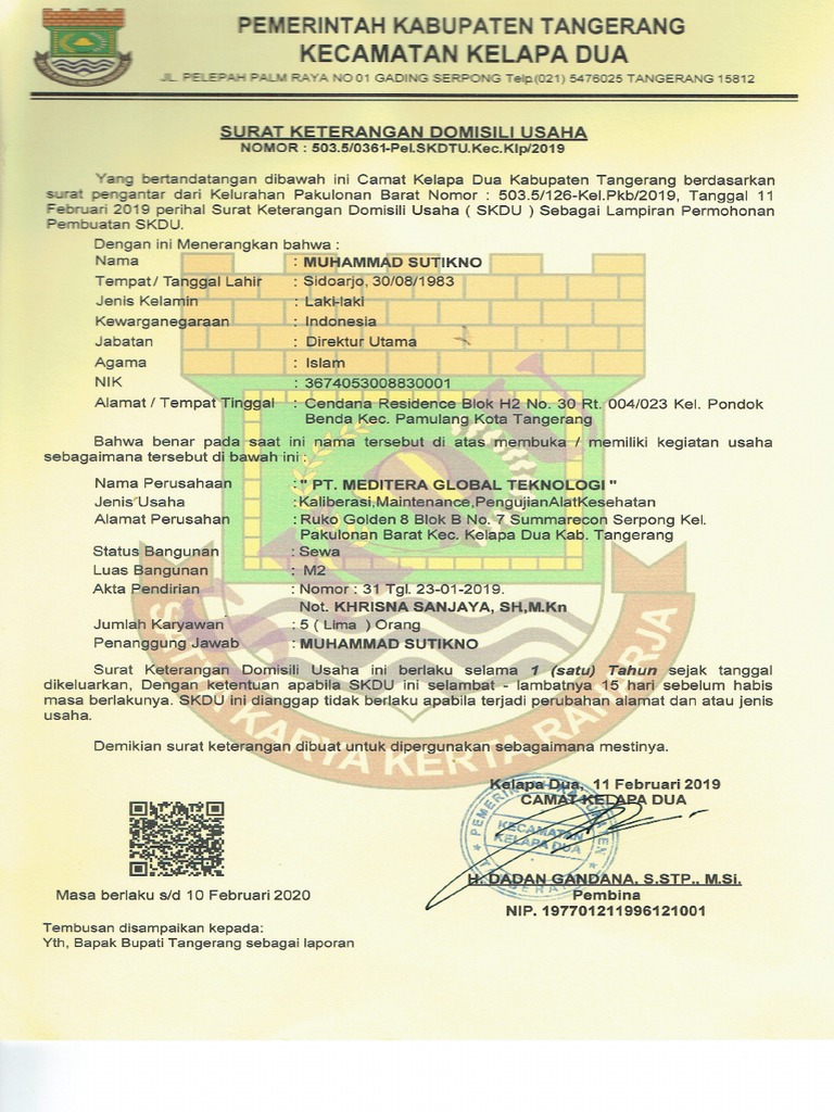 Surat Keterangan Domisili Usaha (Skdu) | PDF