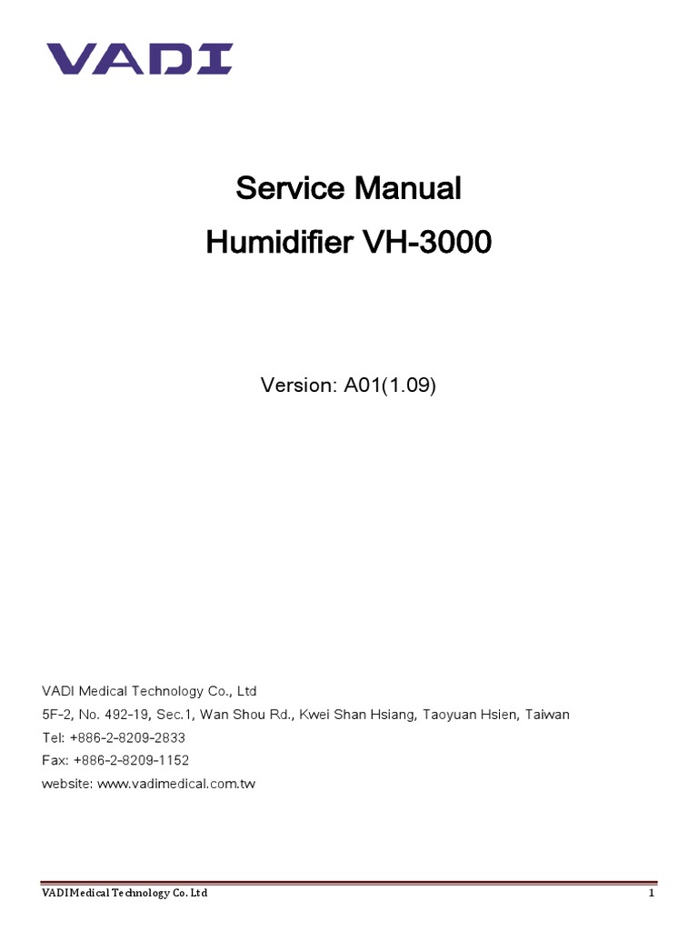 Service Manual Humidifier VH-3000: Version: A01 (1.09) | PDF ...