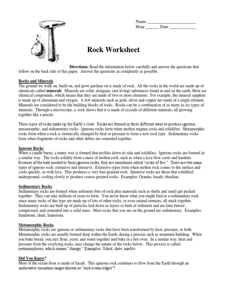 Rock Worksheet PDF | PDF | Rock (Geology) | Igneous Rock