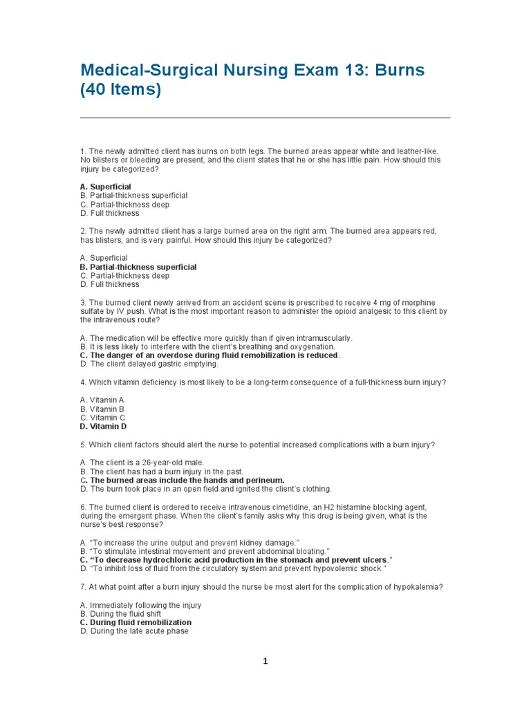 Medical-Surgical Nursing Exam: Burns | PDF | Burn | Respiratory System