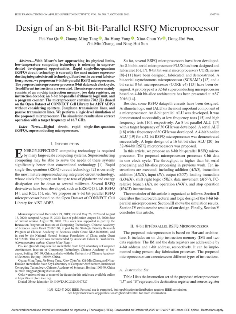 Design of An 8-Bit Bit-Parallel RSFQ Microprocessor | PDF | Central Processing Unit | System On ...