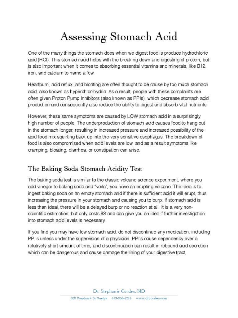 Assessing Stomach Acid: The Baking Soda Stomach Acidity Test | PDF ...