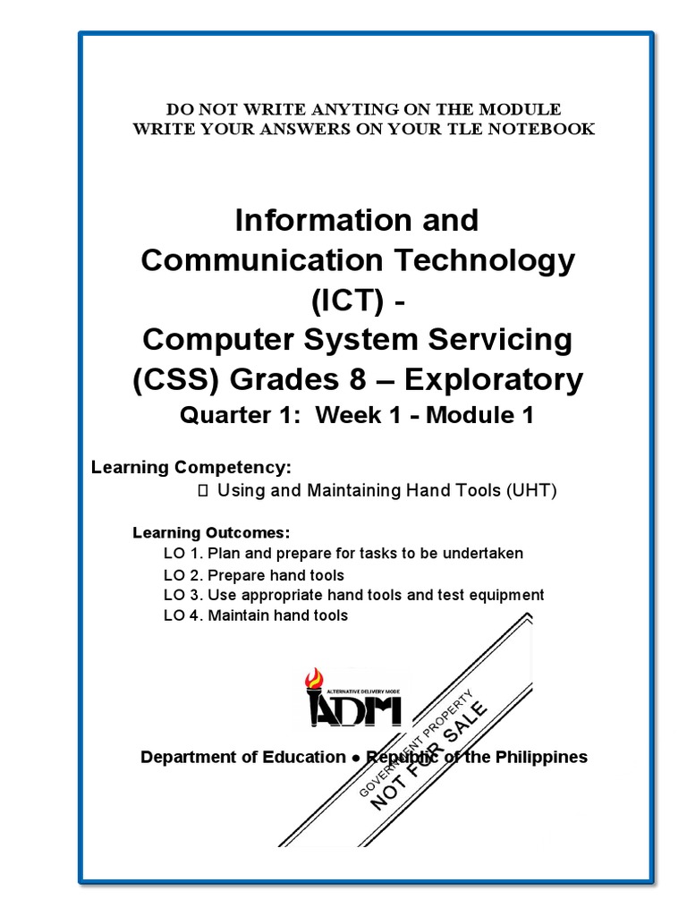 TLE-TE 7 - Q1 - W1 - Mod1 - ICT CSS | PDF | Screw | Electrostatic Discharge