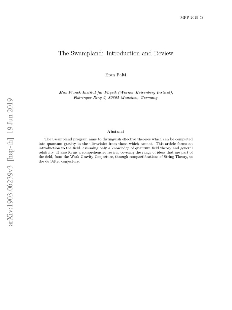 The Swampland: Introduction and Review | PDF | String Theory | Quantum ...