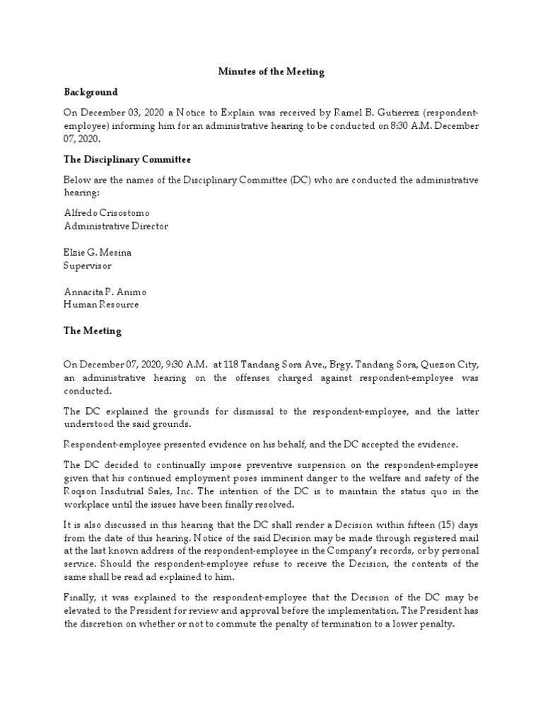 Administrative Hearing Minutes Summary | PDF
