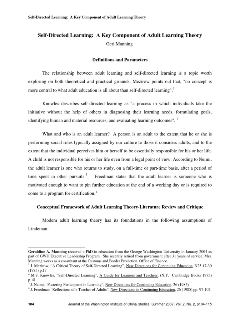 Manning, G. (2007) - Self-Directed Learning A Key Component of Adult ...