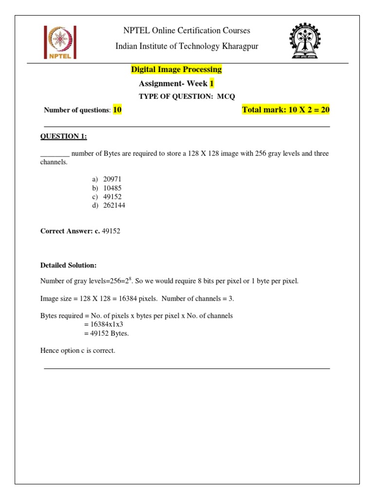 Digital Image Processing Assignment-Week 1: NPTEL Online Certification ...