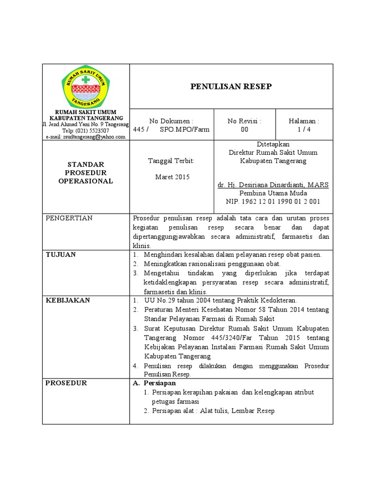 Prosedur Penulisan Resep Obat RSU | PDF