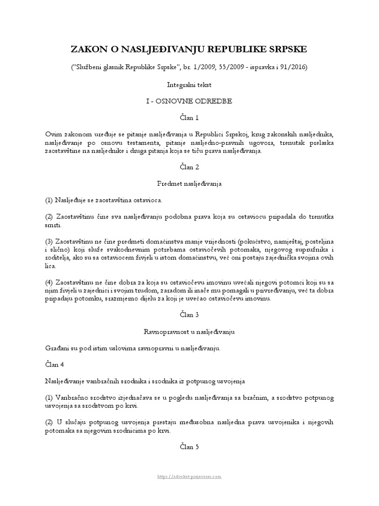 8zakon o Nasljedivanju Republike Srpske PDF | PDF