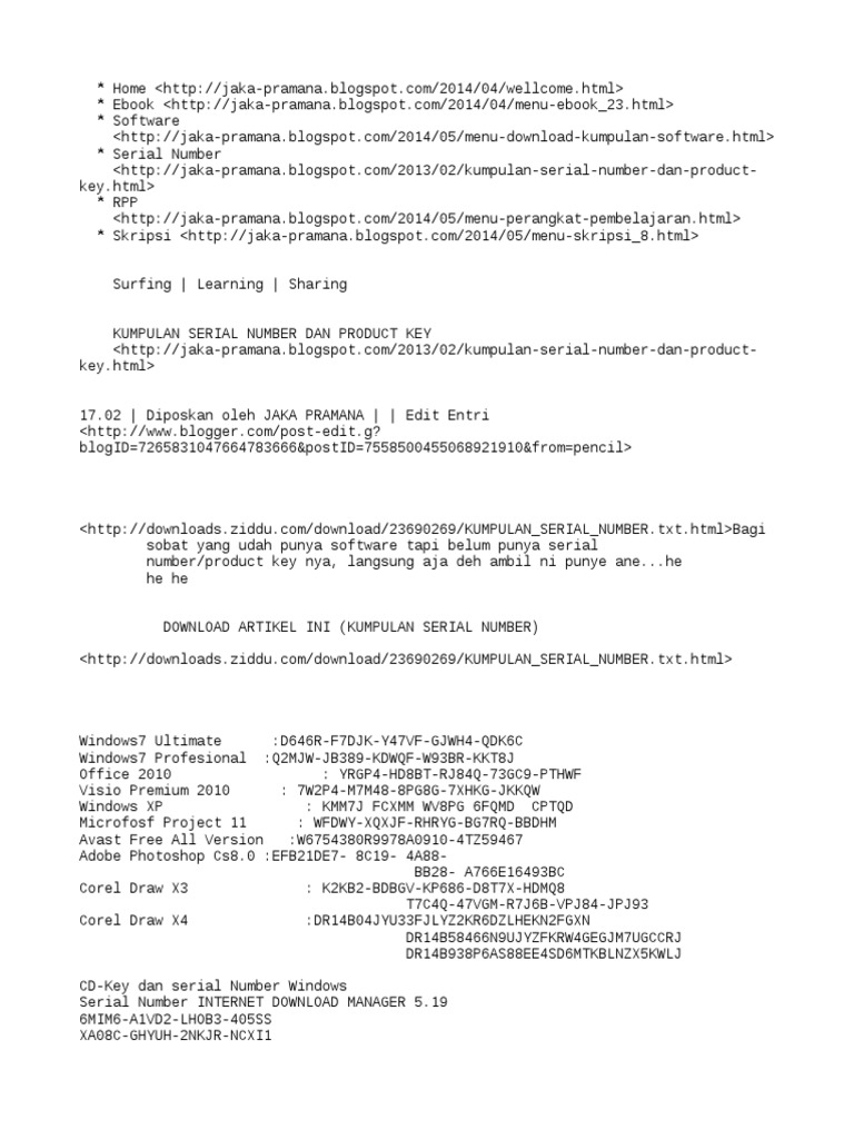 Jaka Pramana KUMPULAN SERIAL NUMBER DAN PRODUCT KEY | PDF | Windows Xp ...
