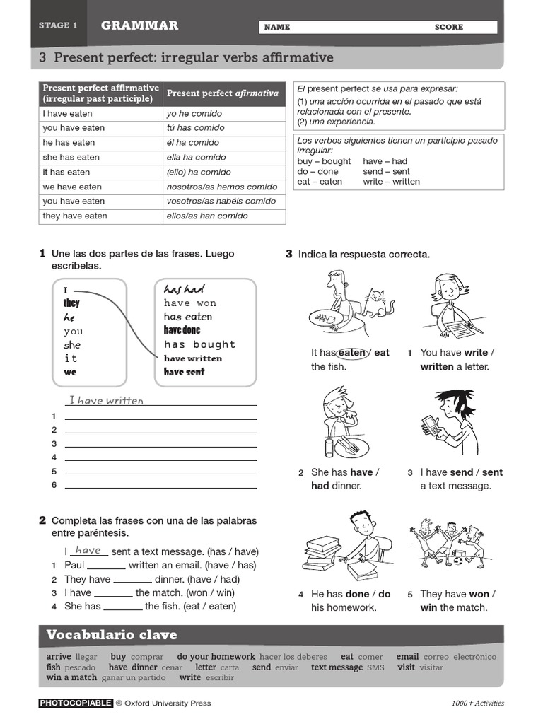 3 Present Perfect: Irregular Verbs Affirmative: Grammar | PDF ...