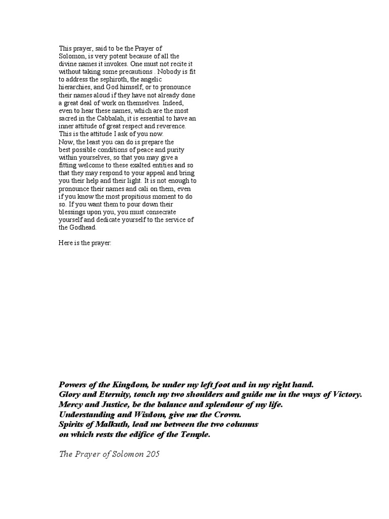 The Prayer of Solomon 205 | PDF