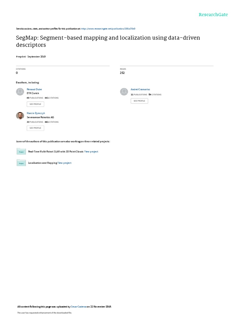 Segmap: Segment-Based Mapping and Localization Using Data-Driven Descriptors | PDF | Image ...
