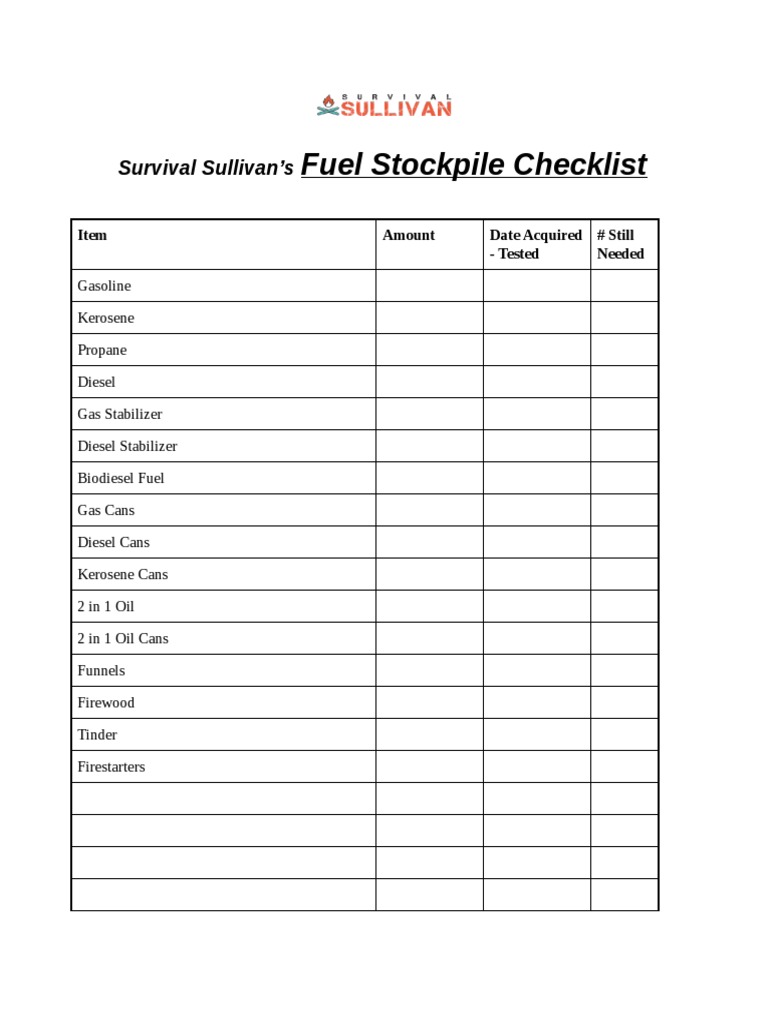 Fuel Stockpile Checklist: Survival Sullivan's | PDF