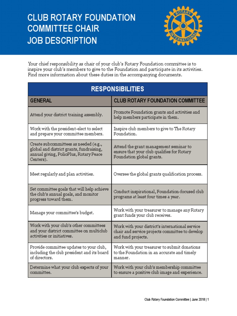 Job Description Rotary Foundation | PDF | Committee | Policy