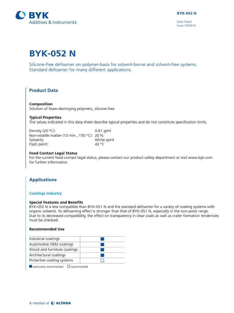 TDS Byk-052 N en | PDF | Materials | Industrial Processes