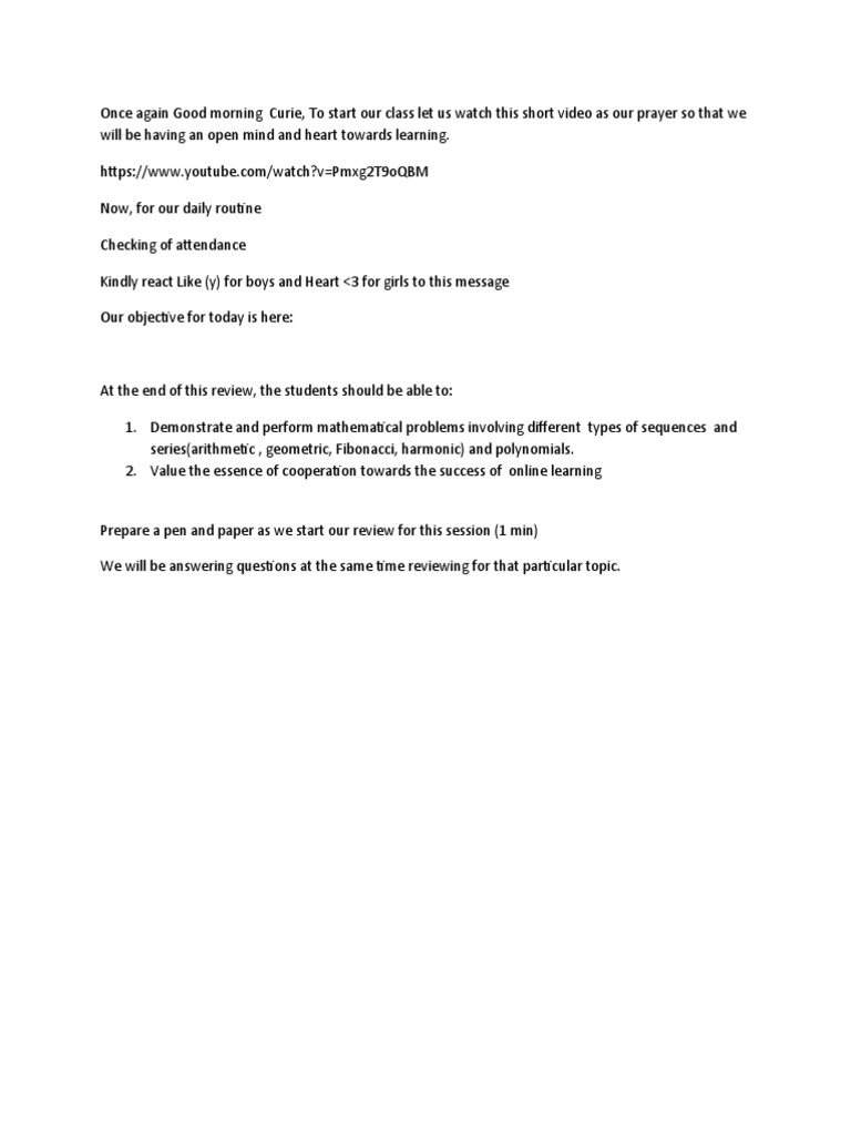 Math 10 Demo Script Online Class Pdf 