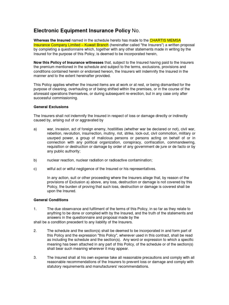 EEI Munich Re Wording | Download Free PDF | Indemnity | Deductible