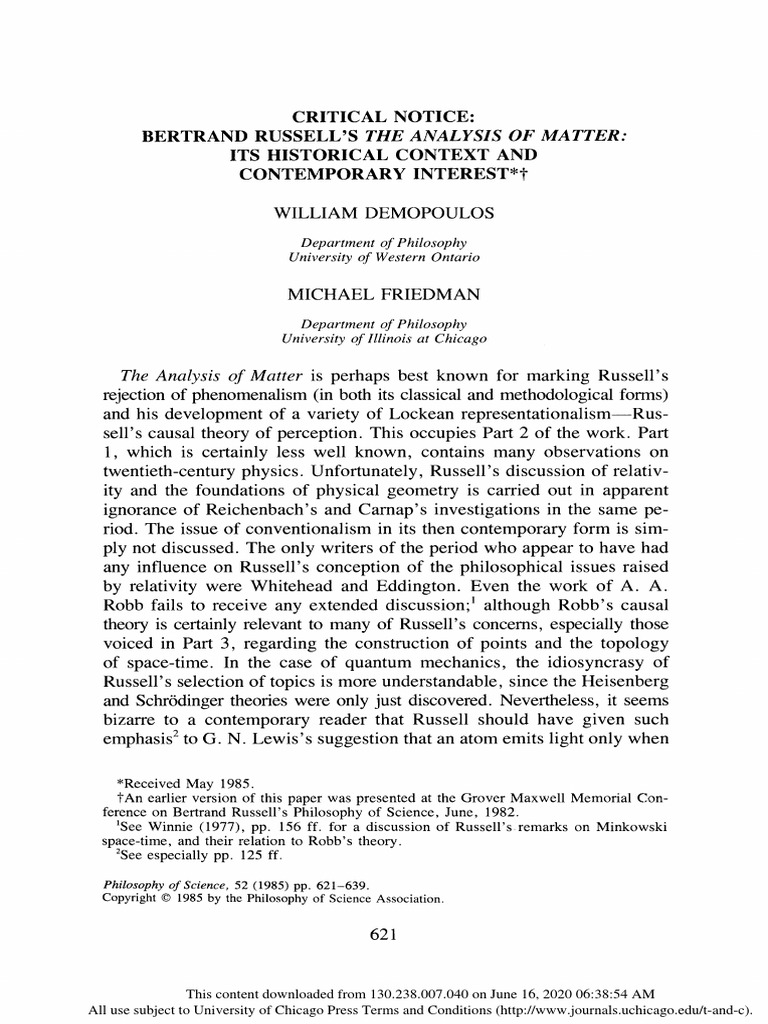 Bertrand Russell's The Analysis of Matter | PDF | Interpretation (Logic) | Theory