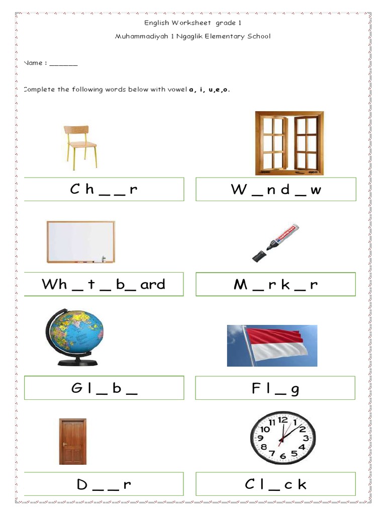 Grade 1 Classroom Vocabulary Worksheet | PDF
