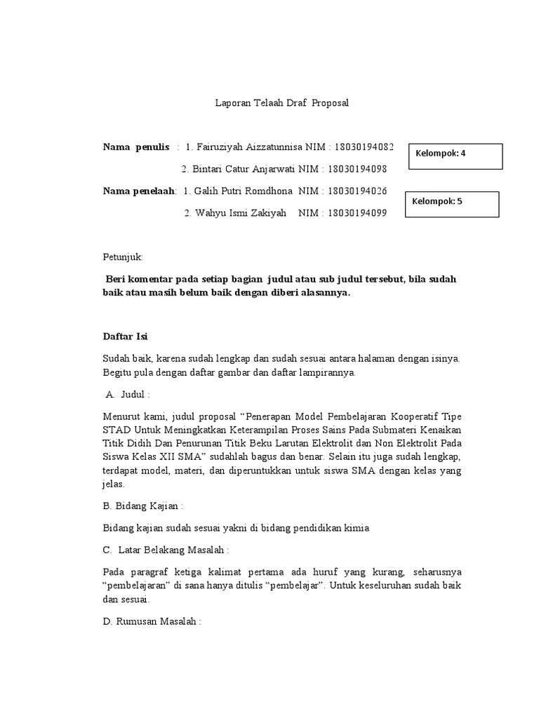 Format Telaah-Reviu Draf Proposal Metpen | PDF