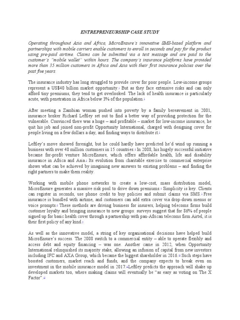 Entrepreneurship Case Study | PDF | Insurance | Poverty