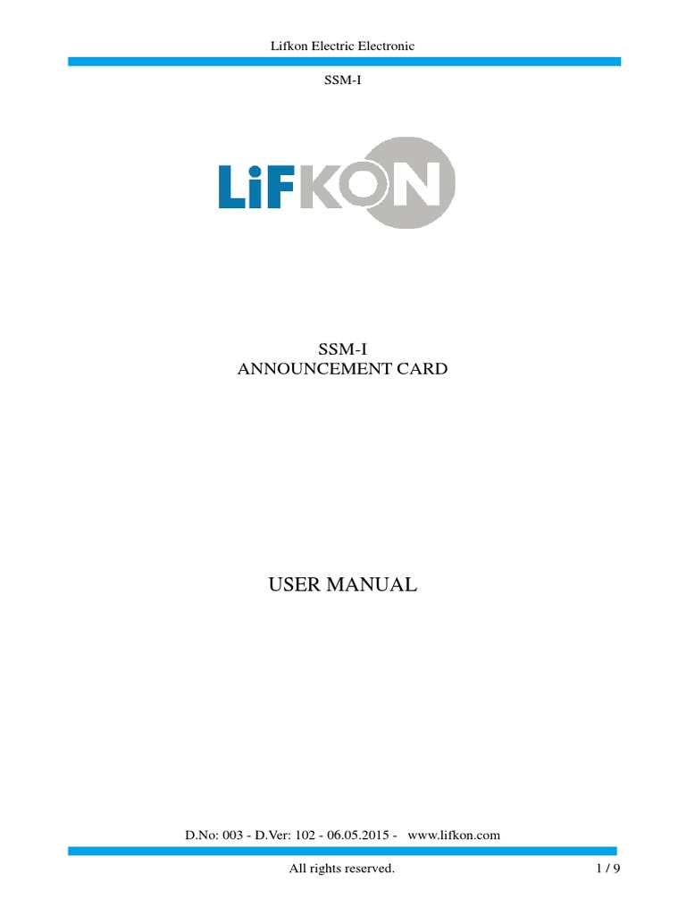 SSM-I Lift Announcement System User Manual | PDF | Distortion | Elevator