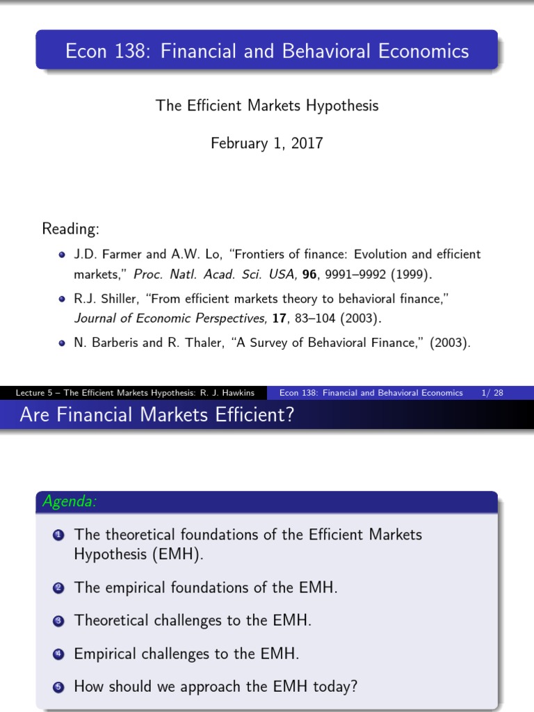 Econ 138: Financial and Behavioral Economics: The Efficient Markets ...