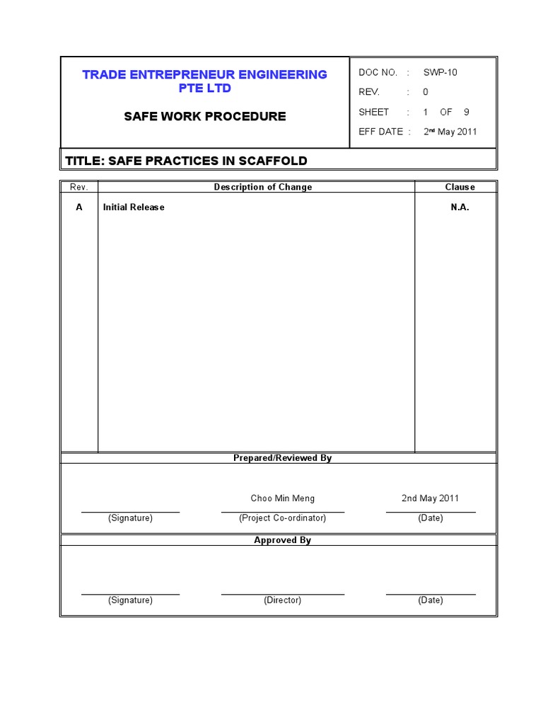 10) SWP-10 Safe Pratices of Scaffold | PDF | Scaffolding | Equipment