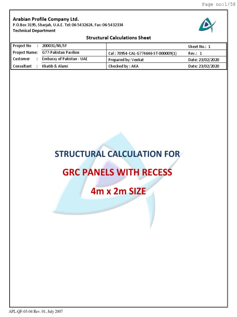 GRC Panels With Recess 4mx2mSIZE: Structural Calculation For | PDF ...
