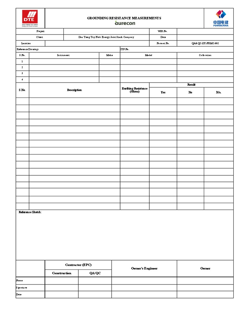 QA&QC-DT-FRMC-002 Grounding Resistance Test Sheet | PDF