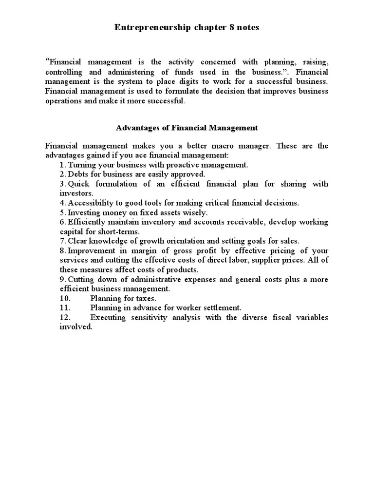 Entrepreneurship Chapter 8 Notes | PDF | Cash Flow Statement | Investor