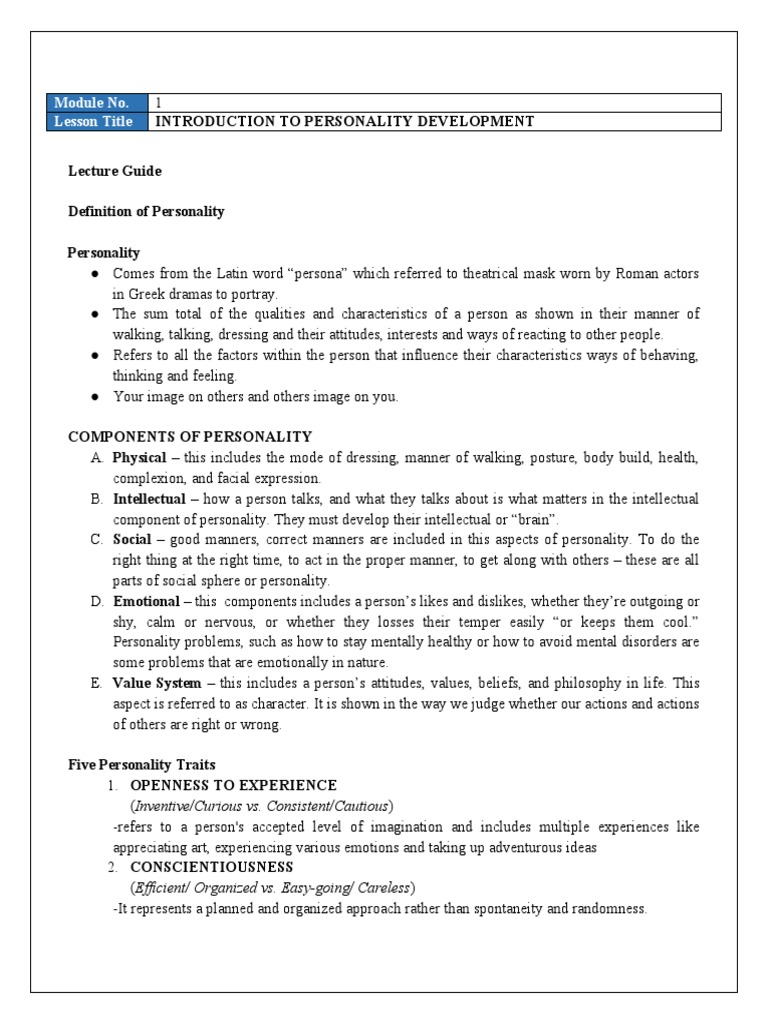 THC3 - Module 1 and 2 | PDF | Extraversion And Introversion | Employment
