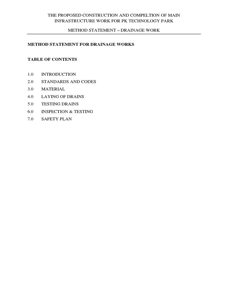 Method Statement Drainage Works | PDF | Drainage | Concrete
