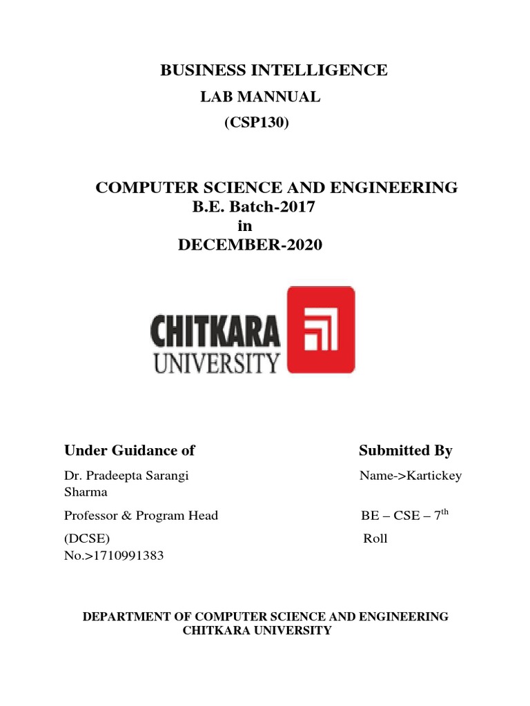 Business Intelligence: Lab Mannual (CSP130) | PDF | Forecasting ...