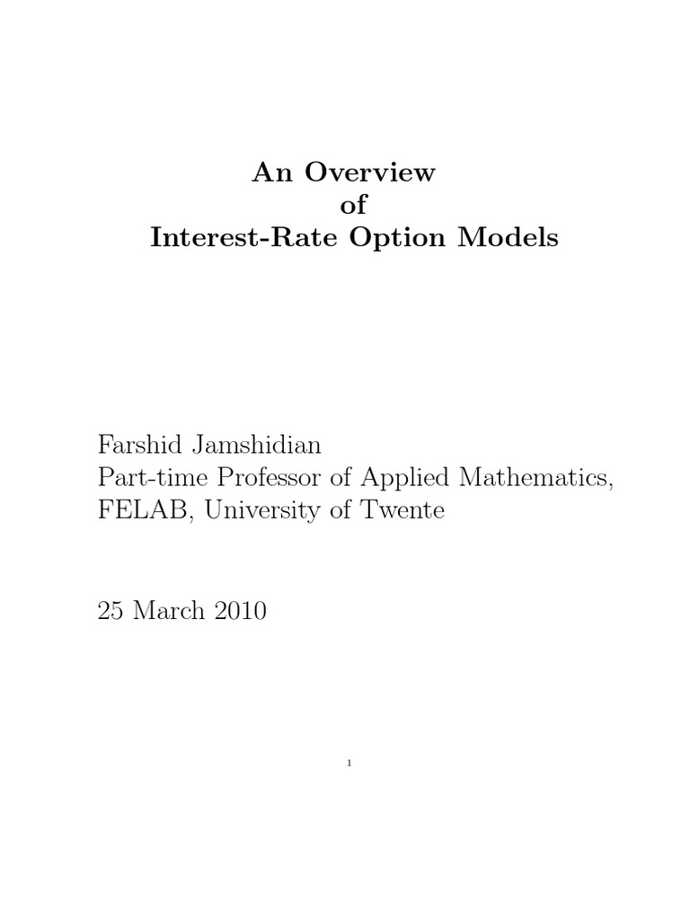 Overview of Interest Rate Modeling | PDF | Mathematical Finance ...
